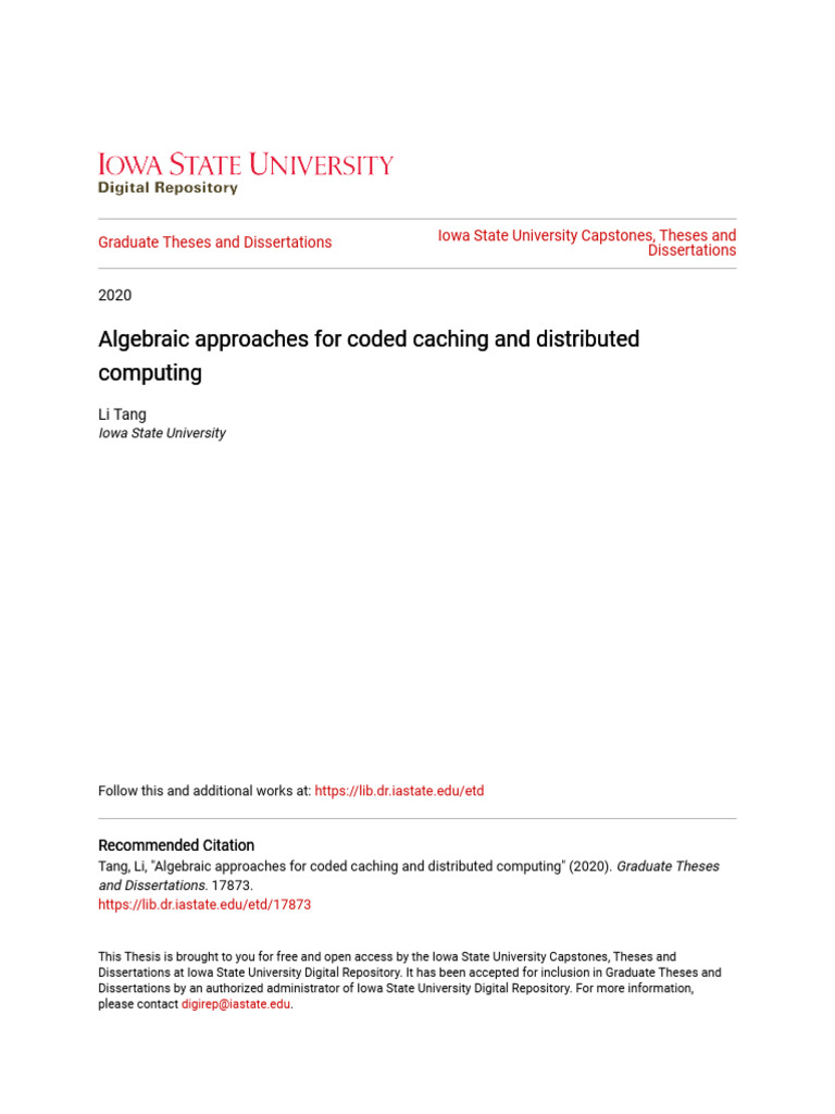 Algebraic Approaches For Coded Caching and Distributed Computing | PDF | Matrix (Mathematics ...