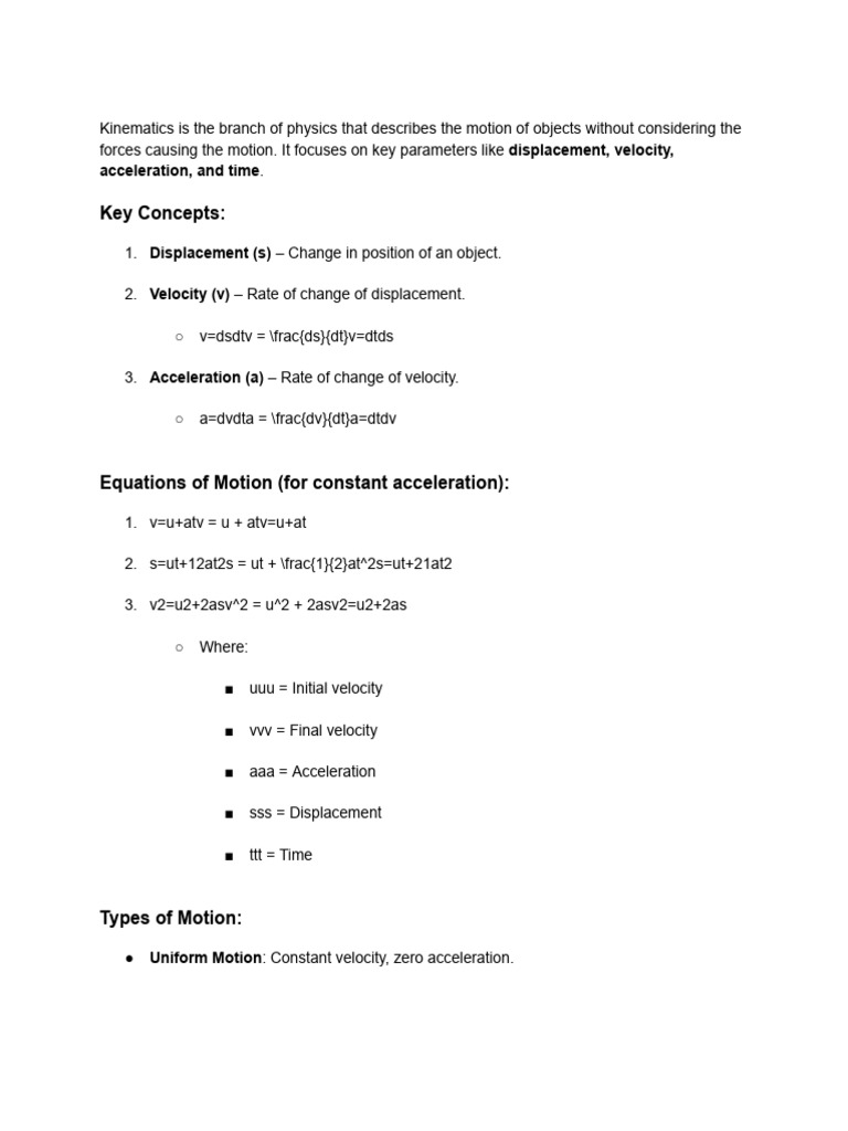 Kinematics Is The Branch of Physics That Describes The Motion of ...
