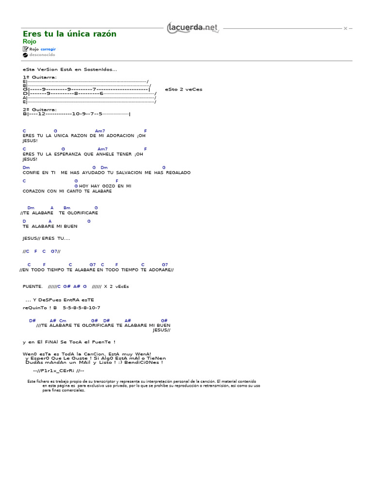 Acordes de "Eres Tú, la Única Razón" | PDF | Música grabada | Grabación de sonido