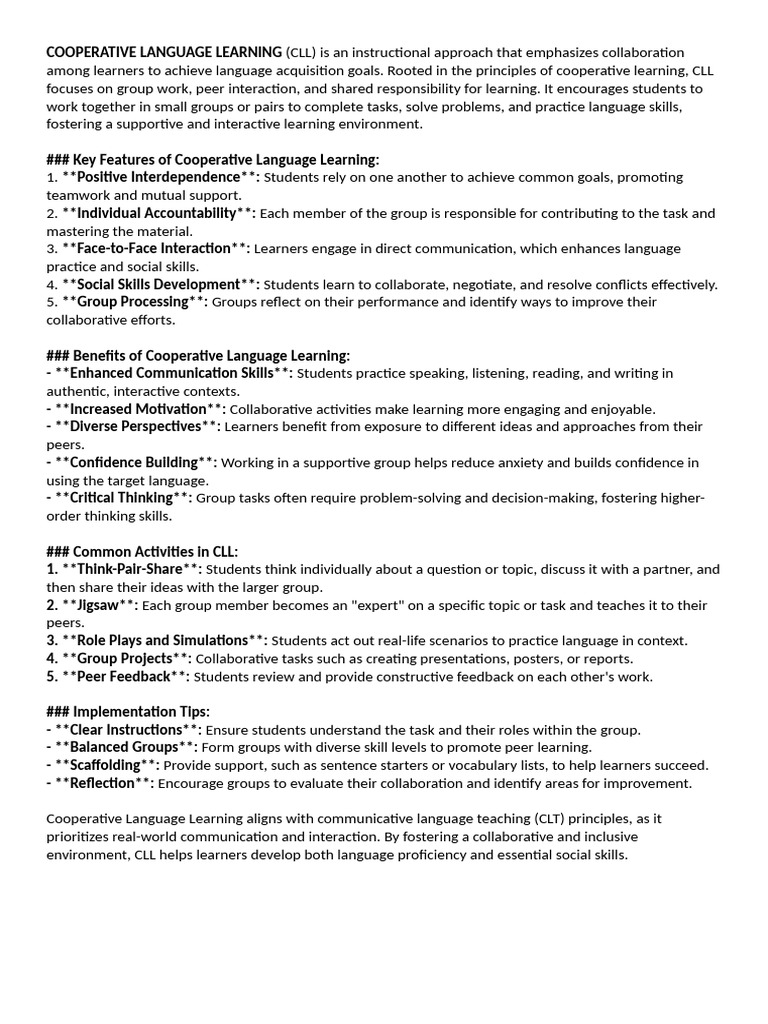 Cooperative Language Learning | PDF | Learning | Cognitive Science