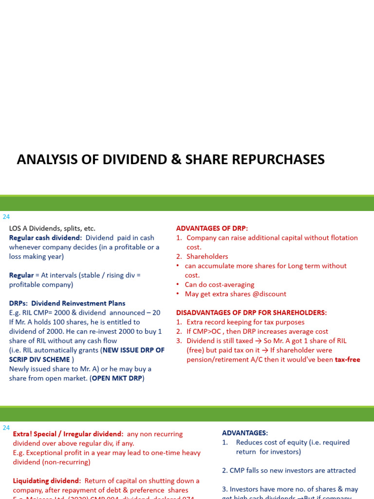 Analysis of Dividend & Share Repurchases | PDF | Dividend | Share Repurchase