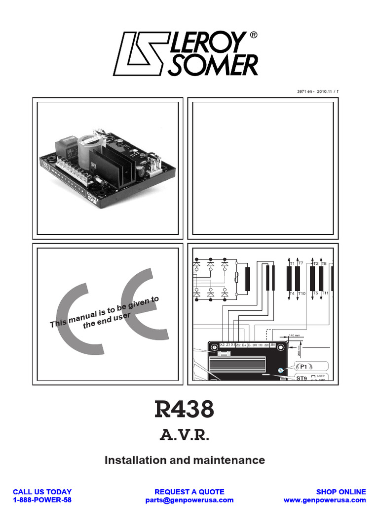 Manual Leroy Somer Avr R438 | PDF | Power Supply | Transformer
