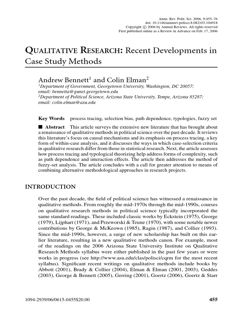 Bennett & Elman 2006 Qualitative Research Case Study Methods | PDF | Methodology | Causality