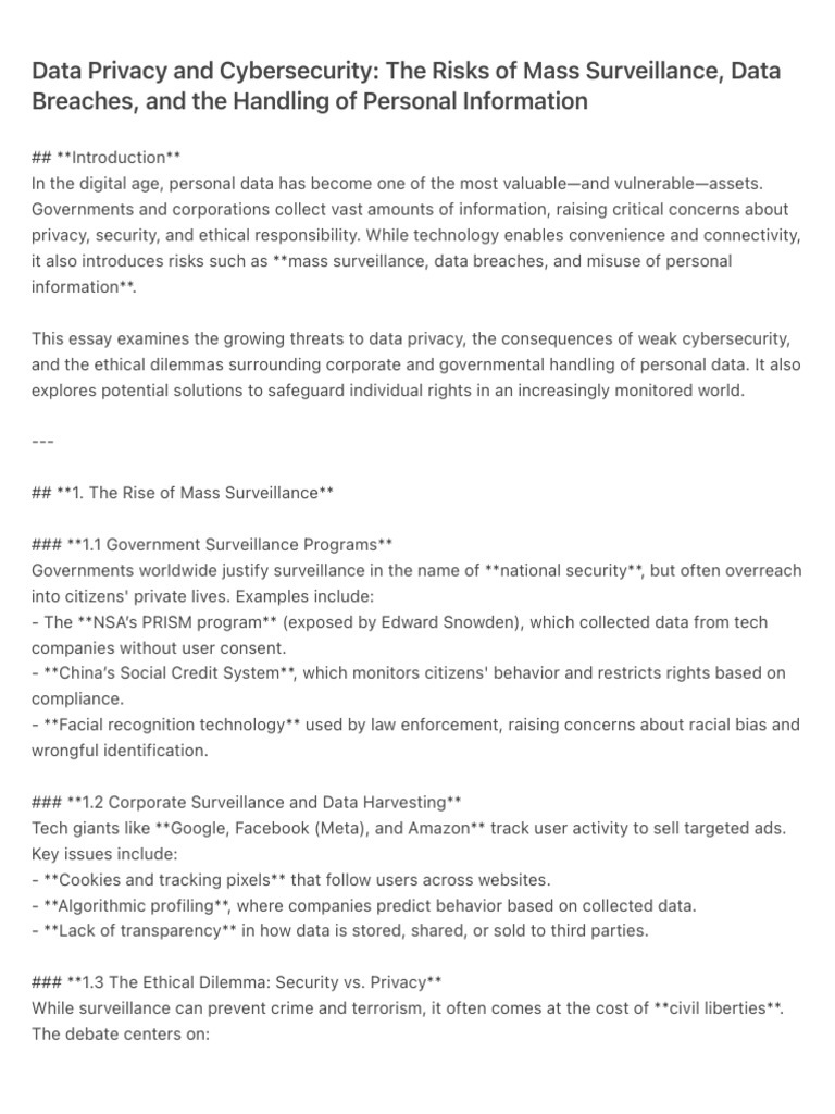 Data Privacy and Cybersecurity - The Risks of Mass Surveillance, Data ...