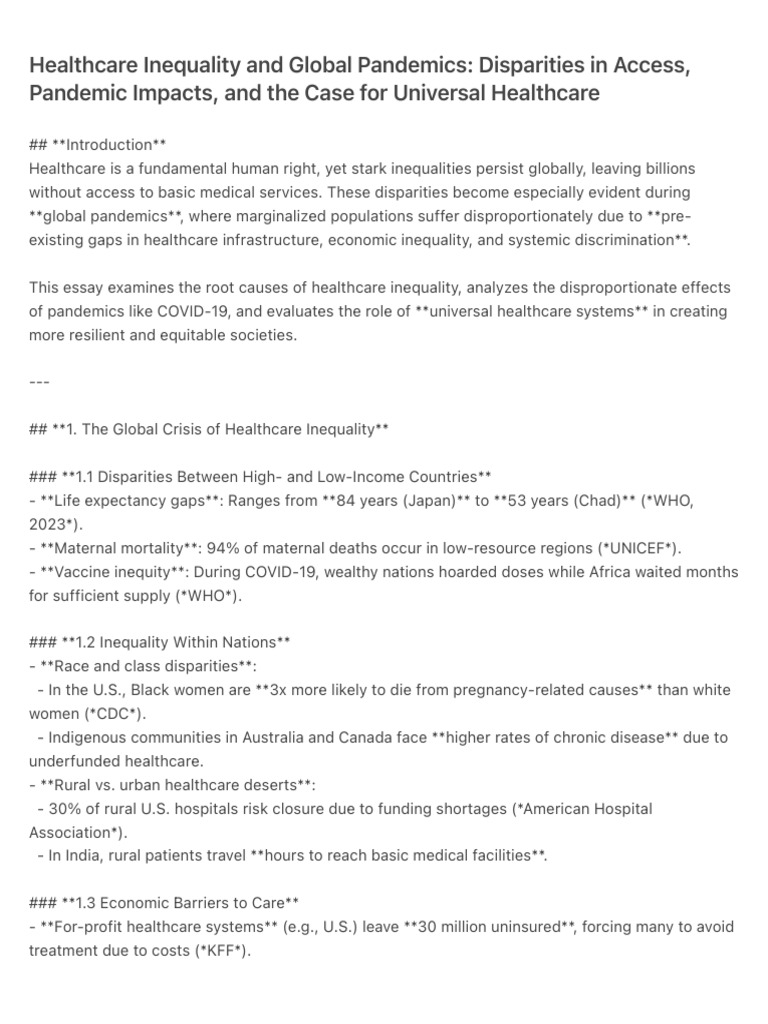 Healthcare Inequality and Global Pandemics - Disparities in Access ...