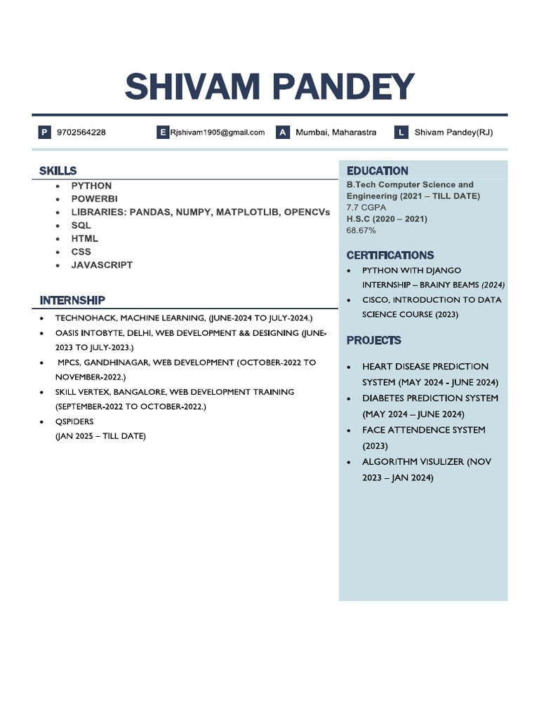 Shivam Pandey Resume | PDF