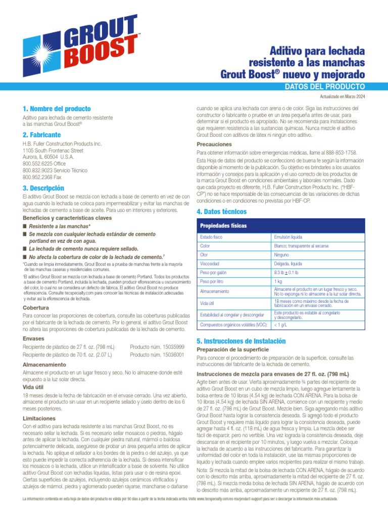 Span-Pds Groutboost r0324 | PDF | Cemento | Materiales
