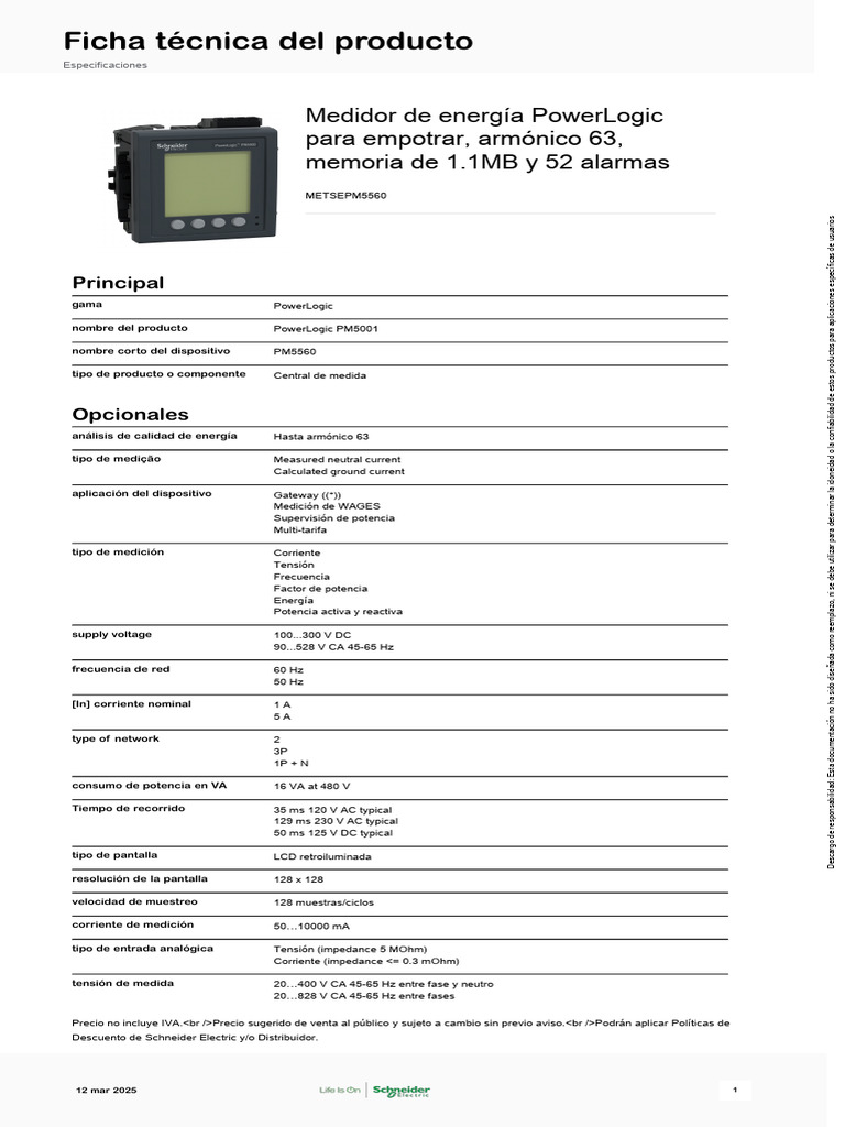 Medidor de energía PowerLogic PM5560 | PDF | Ingenieria Eléctrica ...