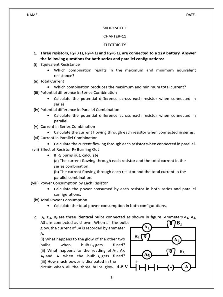 Electricity Worksheet: Resistor Calculations | PDF | Series And ...
