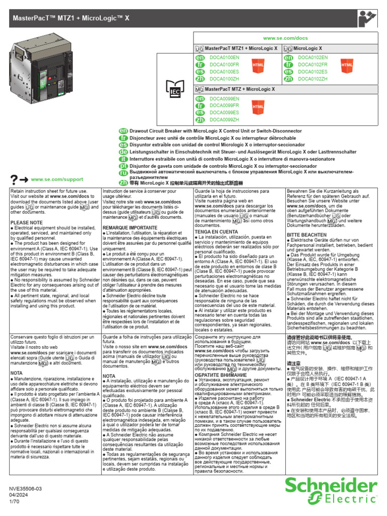 MasterPacT MTZ1 Drawout MicroLogic X NVE35506 03 | PDF | Vehículos