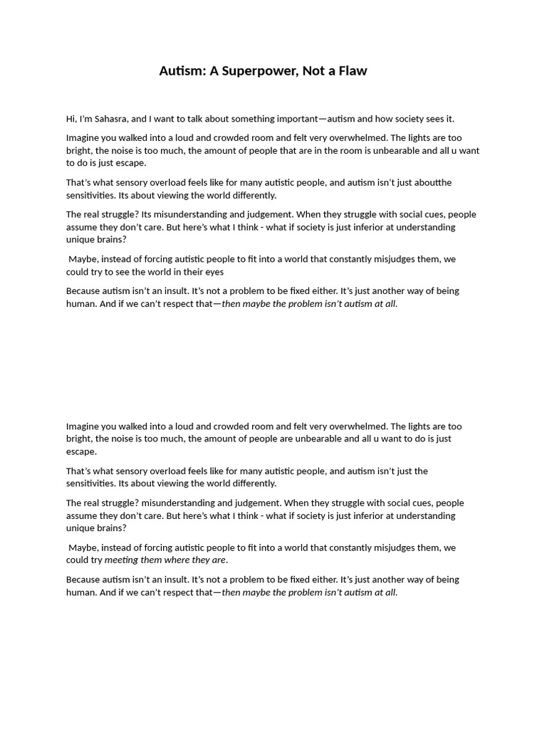 Ted Audition Script - Autism | PDF