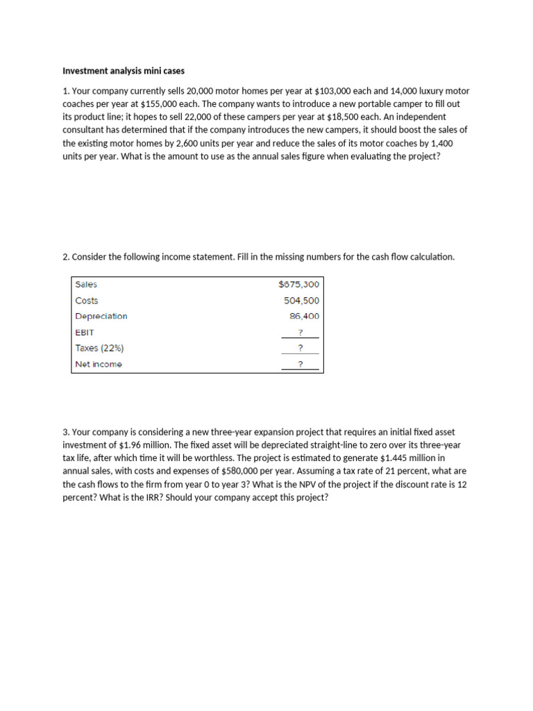 Investment Analysis Mini Cases | PDF