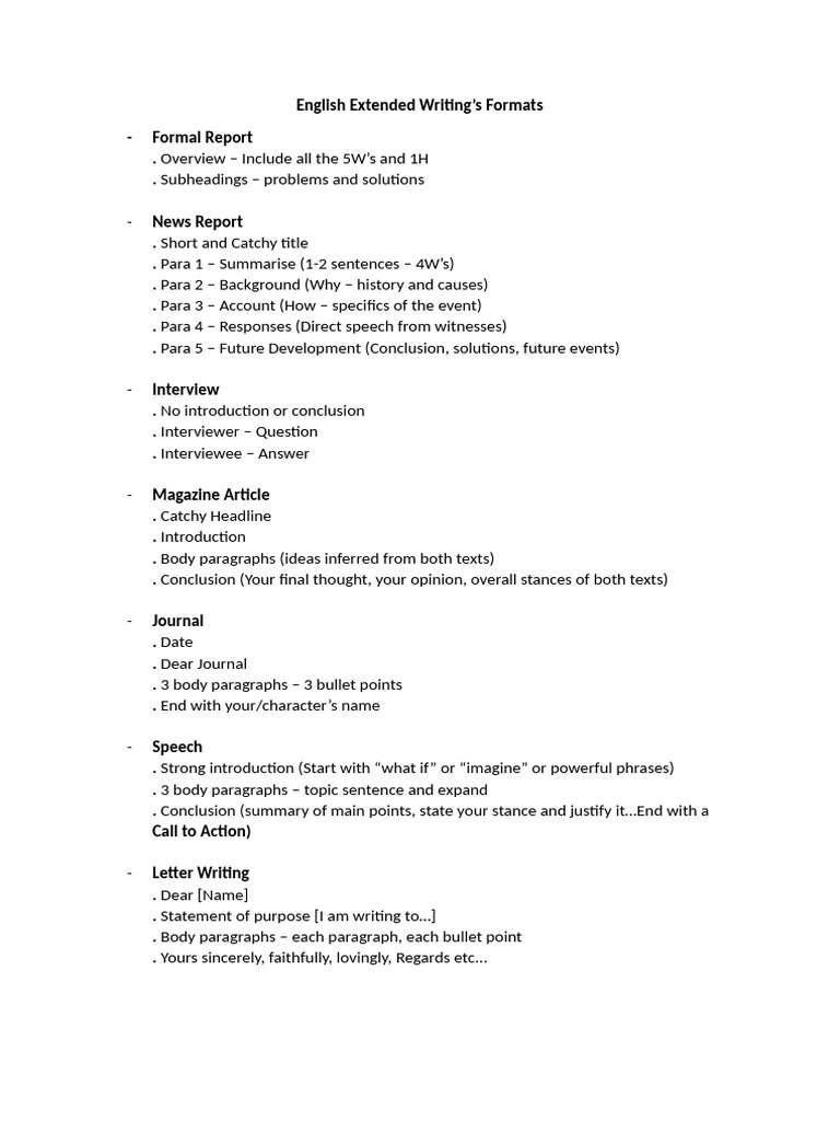 English Extended Writing Formats | PDF