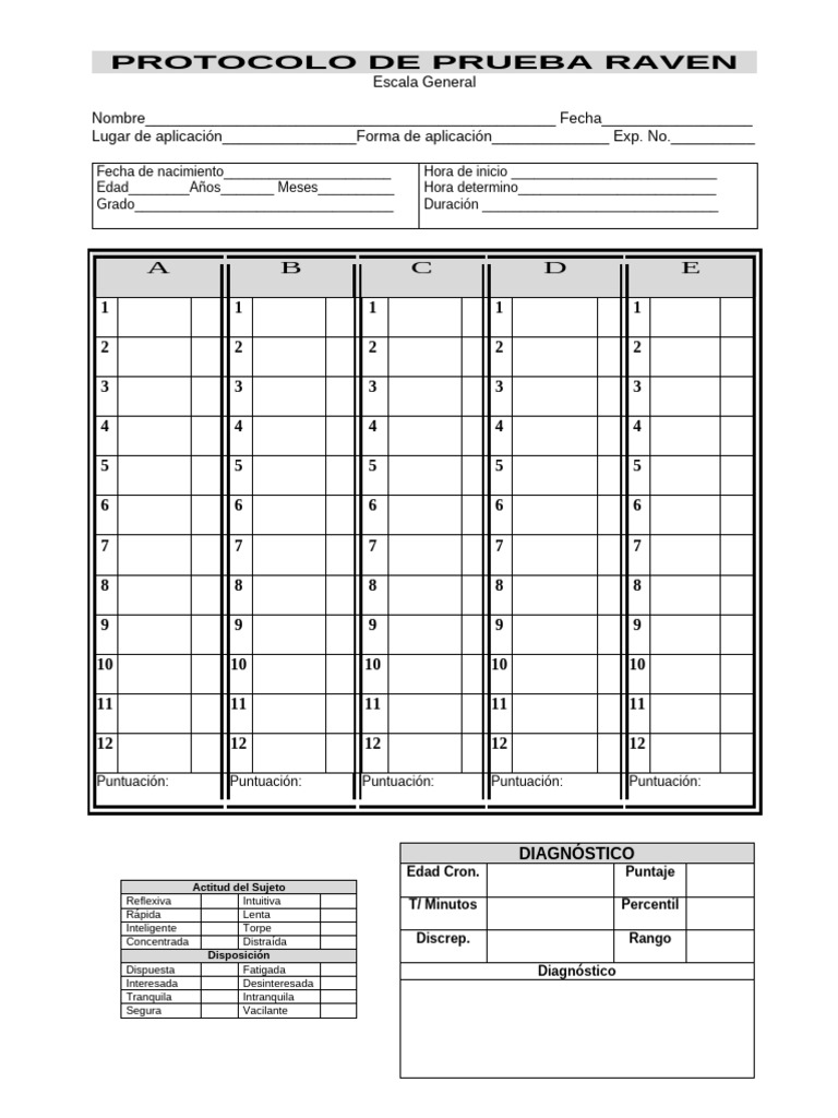 Protocolo de Prueba Raven Escala General | PDF