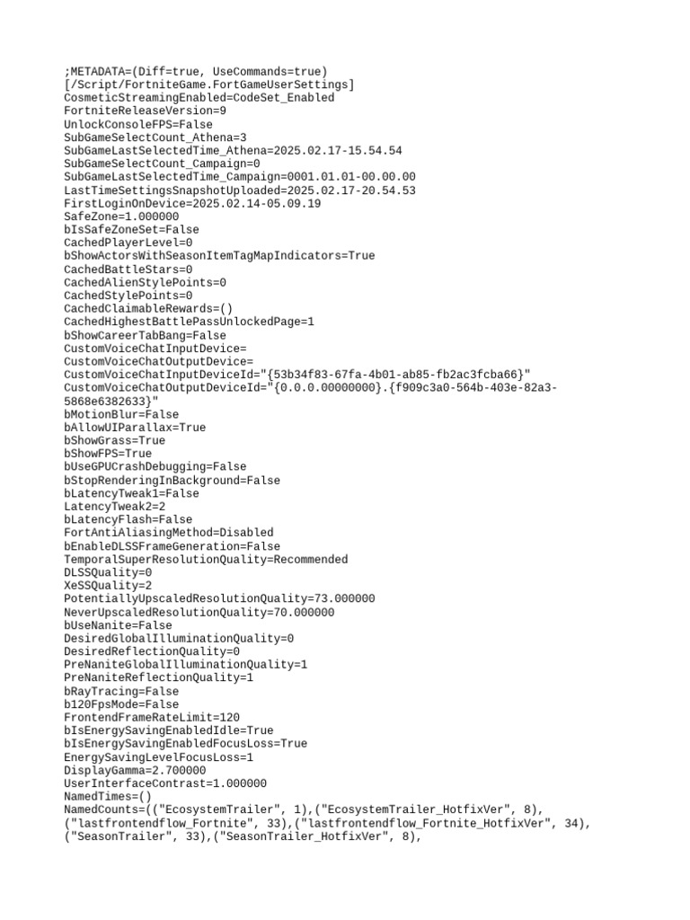 Fortnite Game User Settings Configuration | PDF
