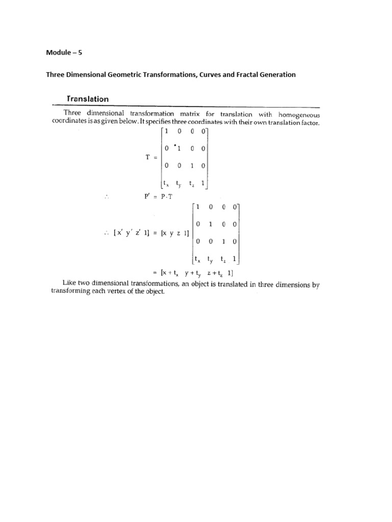 CG Module 5 3D Geometric Transformations - Curves and Fractal Generation | PDF