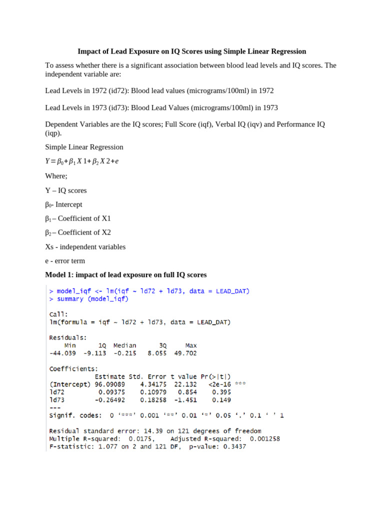 Lead Exposure Simple Linear Regression Report | PDF