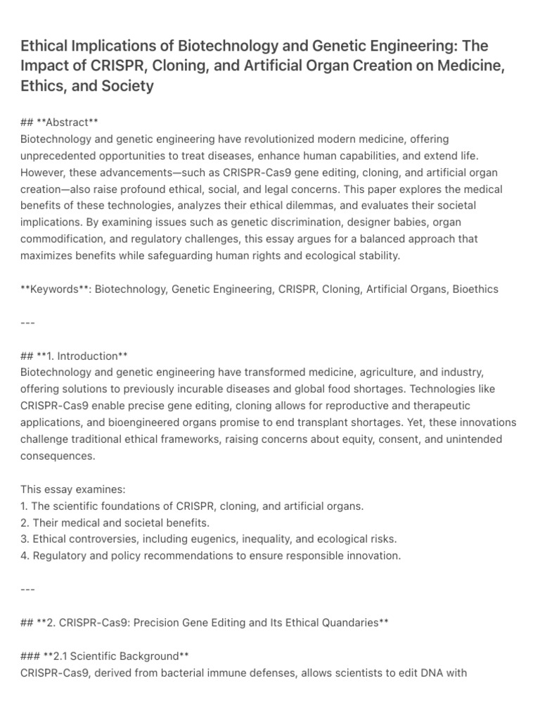 Ethical Implications of Biotechnology and Genetic Engineering- The ...