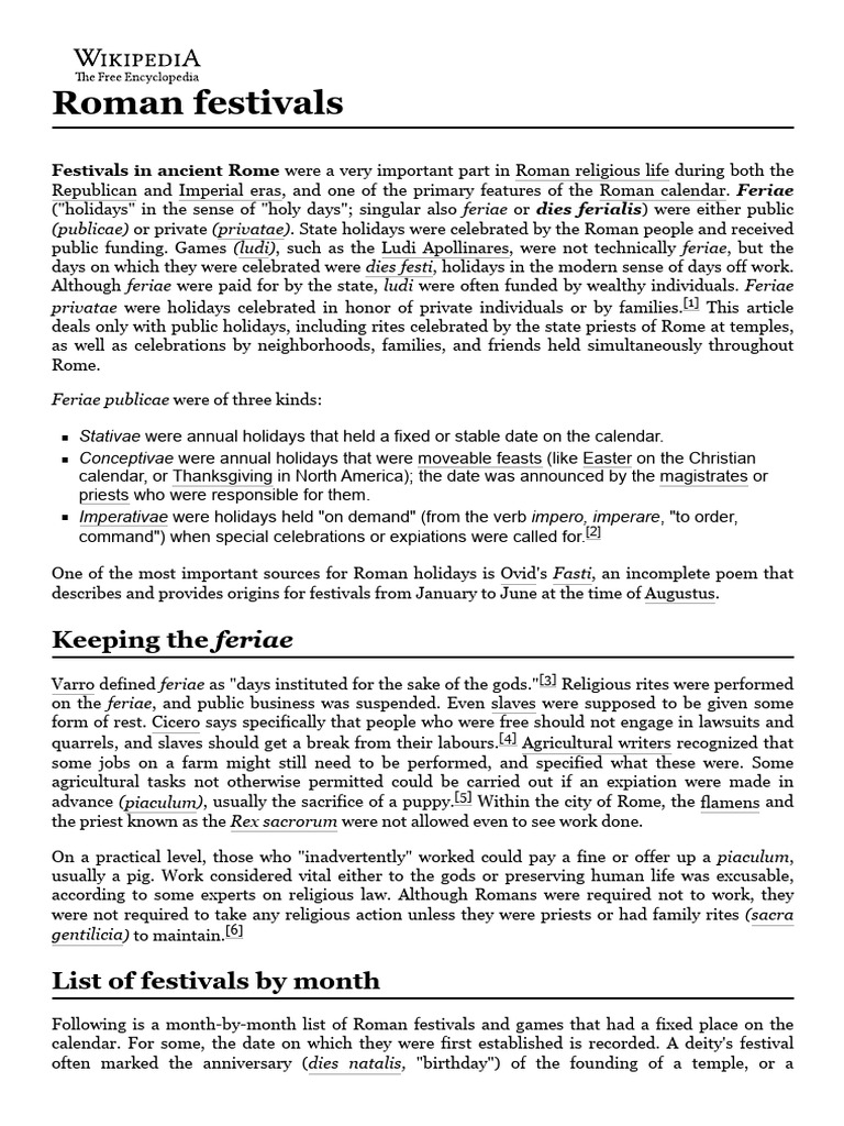 Roman festivals - Wikipedia | PDF | Ancient Roman Religion | Ancient Rome