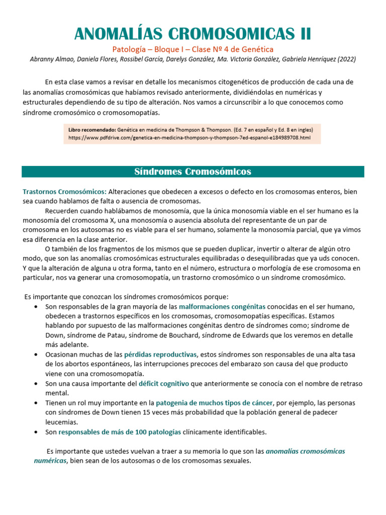 Clase 4. Anomalías cromosómicas II | PDF | Cariotipo | Citogenética
