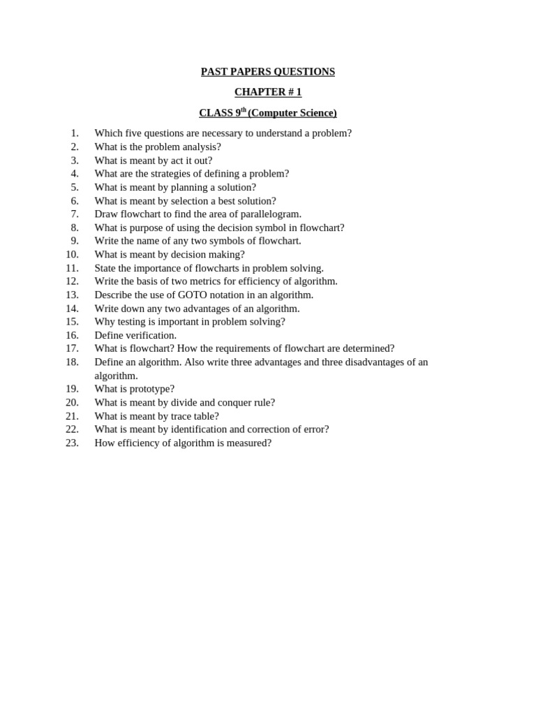 PAST PAPERS QUESTIONS CH 1 | PDF