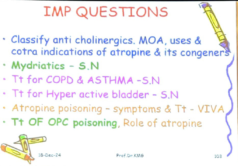 Anticholinergics Imp Qns | PDF