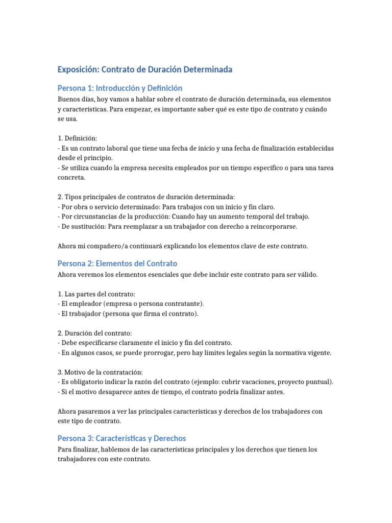 Exposición Contrato Duración Determinada | PDF | Derecho laboral | Labor