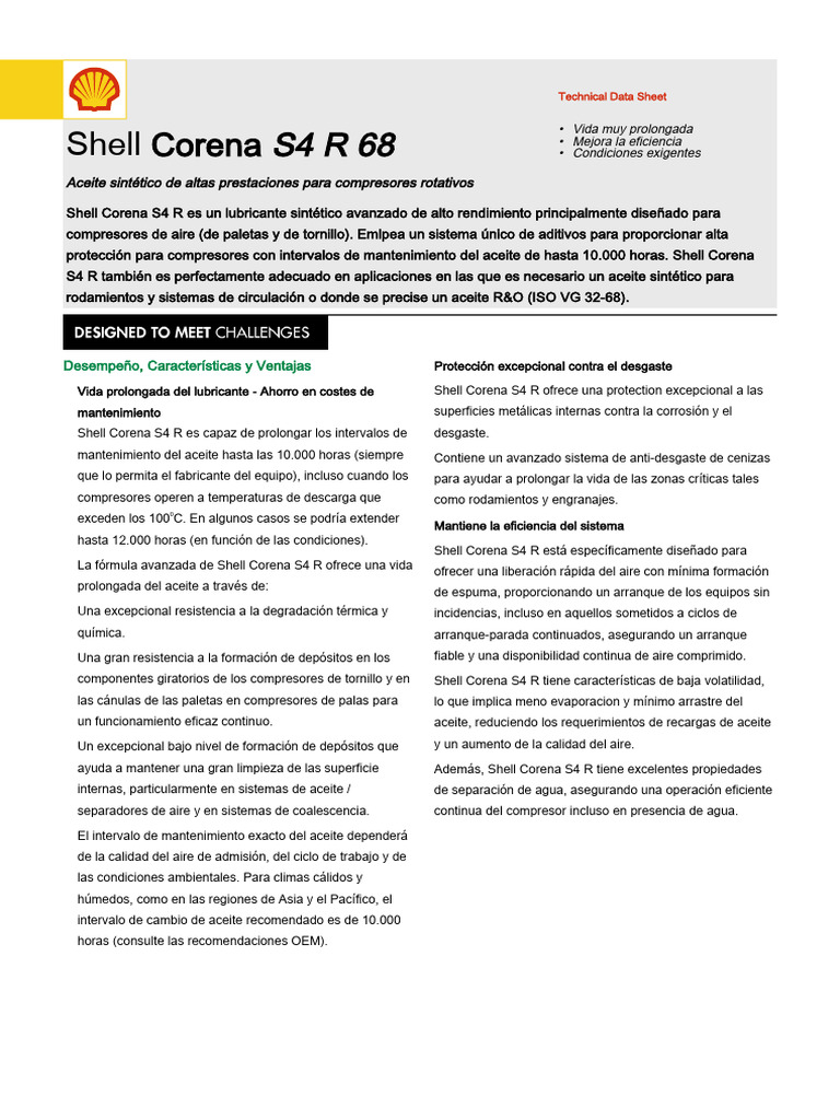 Corena S4 R 68 | PDF | Rodamiento (Mecánico) | Lubricante