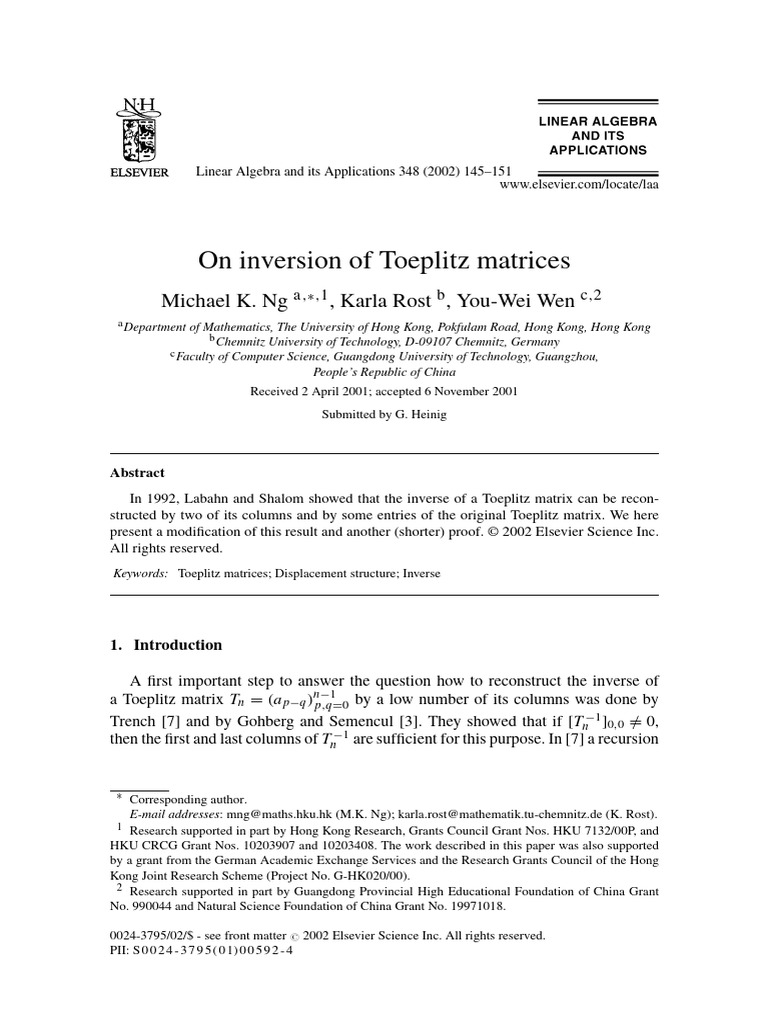 Iversion of Toeplitz Matrix | PDF | Matrix (Mathematics) | Linear Map