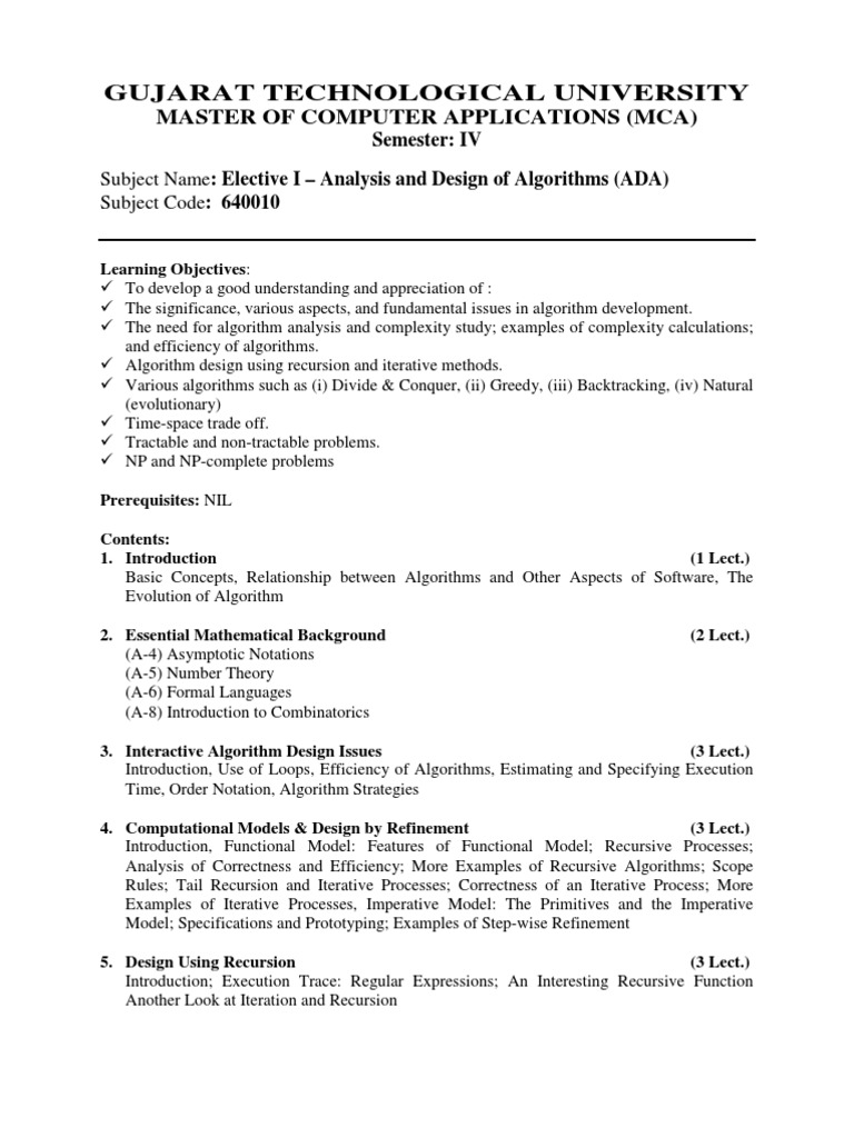 Analysis and Design of Algorithms - ADA - Elective I | PDF ... Analysis and Design of Algorithms - ADA - Elective I | PDF ...