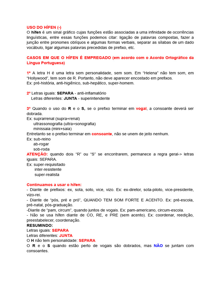USO DO HÍFEN (-) | PDF