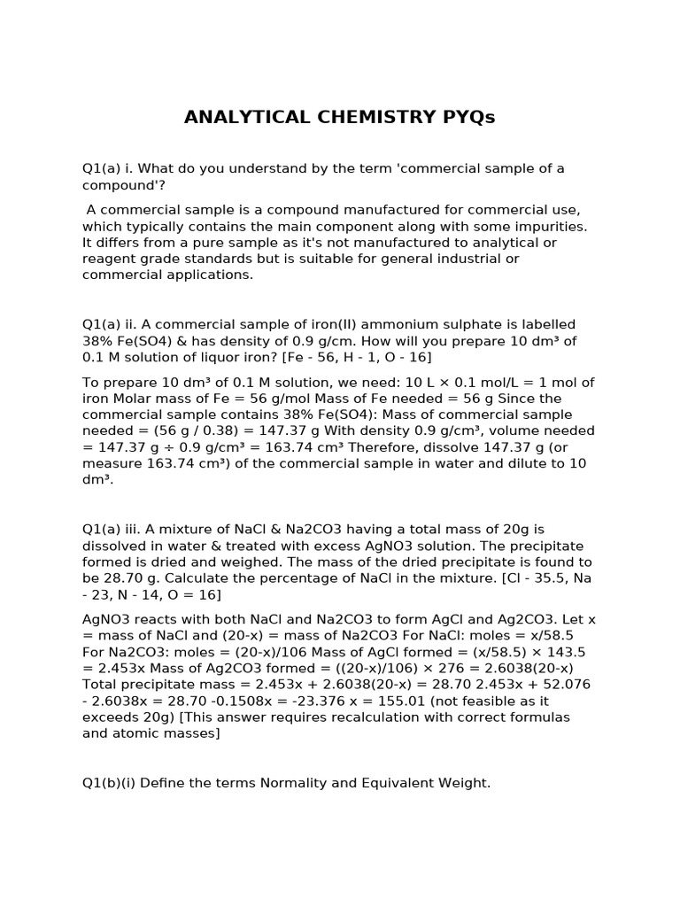 Analytical Chem PYQs FINAL | PDF | Catalysis | Reaction Rate