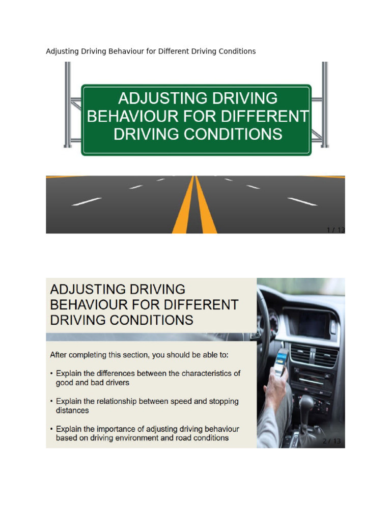 Adjusting Driving Behaviour For Different Driving Conditions | PDF