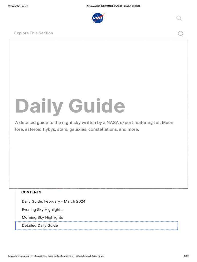 NASA Daily Skywatching Guide - NASA Science | PDF | Twilight | Jupiter