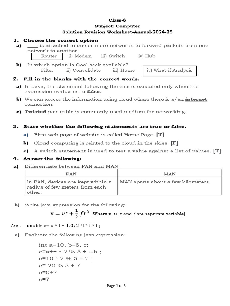 Class 8 Computer Revision Worksheet | PDF | Computer Network | Network Switch