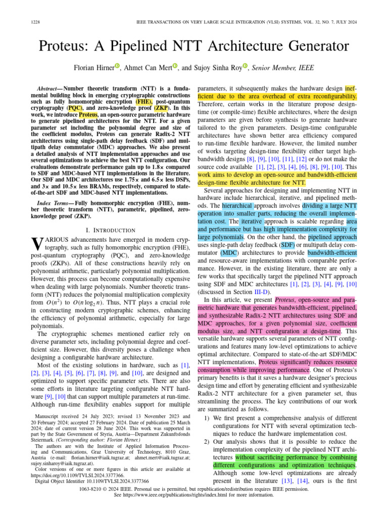 Proteus a Pipelined NTT Architecture Generator | PDF | Computer Science | Applied Mathematics