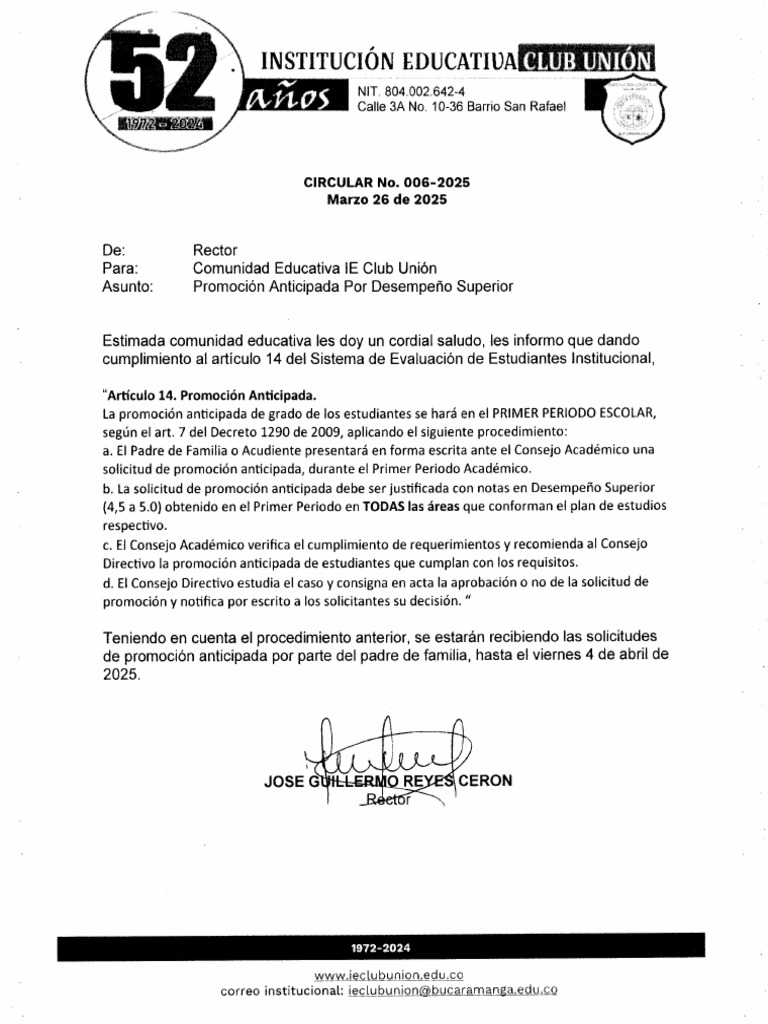 CIRCULAR 006 - 2025 - Promoción Anticipada Por Desempeño Superior - 26-Marzo | PDF