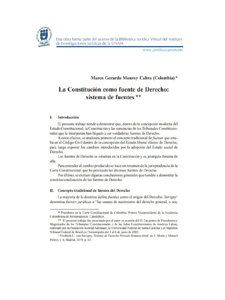 La ConstituciÃ³n como fuente de derecho. Marco Gerardo Monroy | PDF