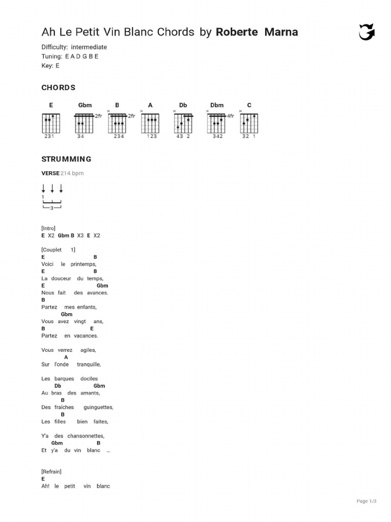 Ah Le Petit Vin Blanc Chords | PDF