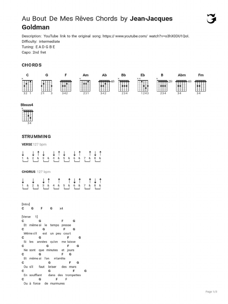 Au Bout de Mes Rêves Chords | PDF