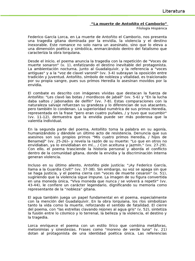 Tragedia gitana en Lorca: Antoñito Camborio | PDF | Federico García Lorca