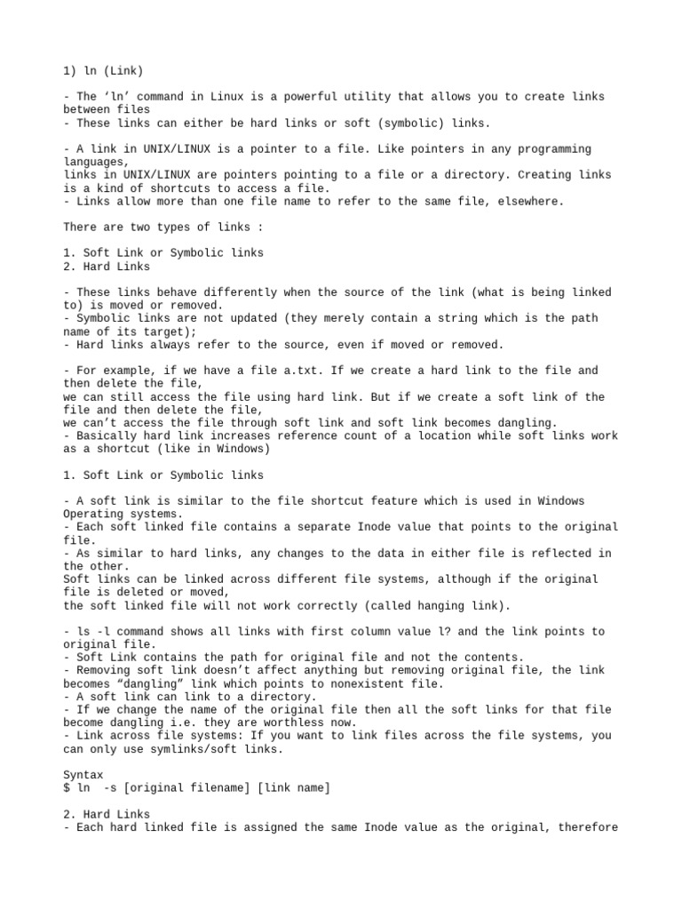 Link, Cut, Tee, Sort, Clear, Diff, CMP, Uniq, Comm | PDF | Computer File | Filename