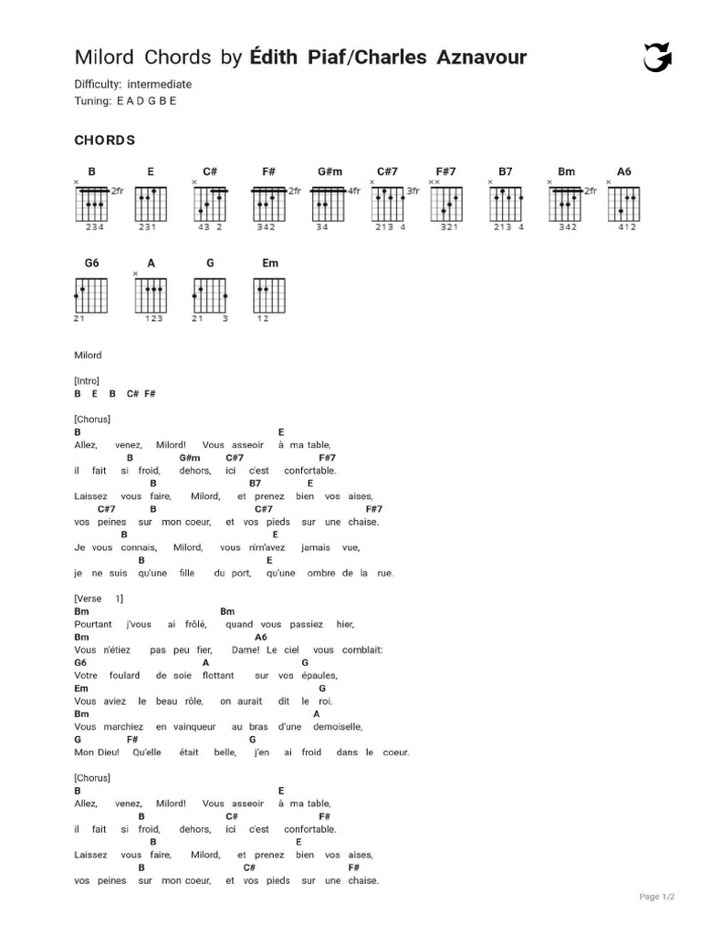 Milord Chords | PDF
