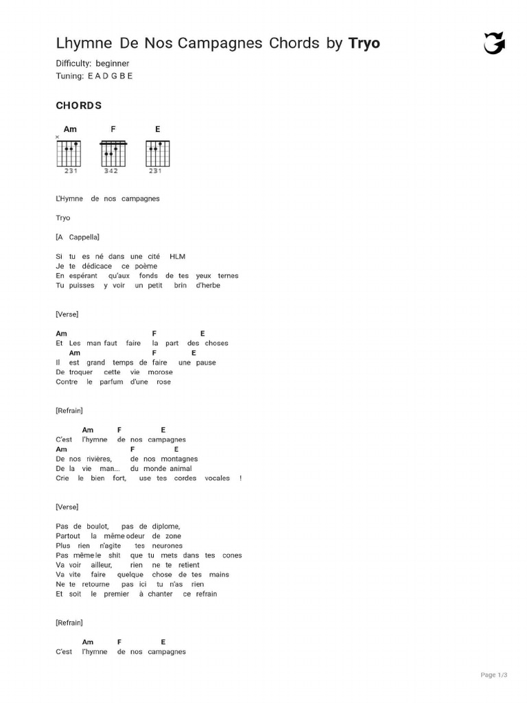 Lhymne de Nos Campagnes Chords | PDF