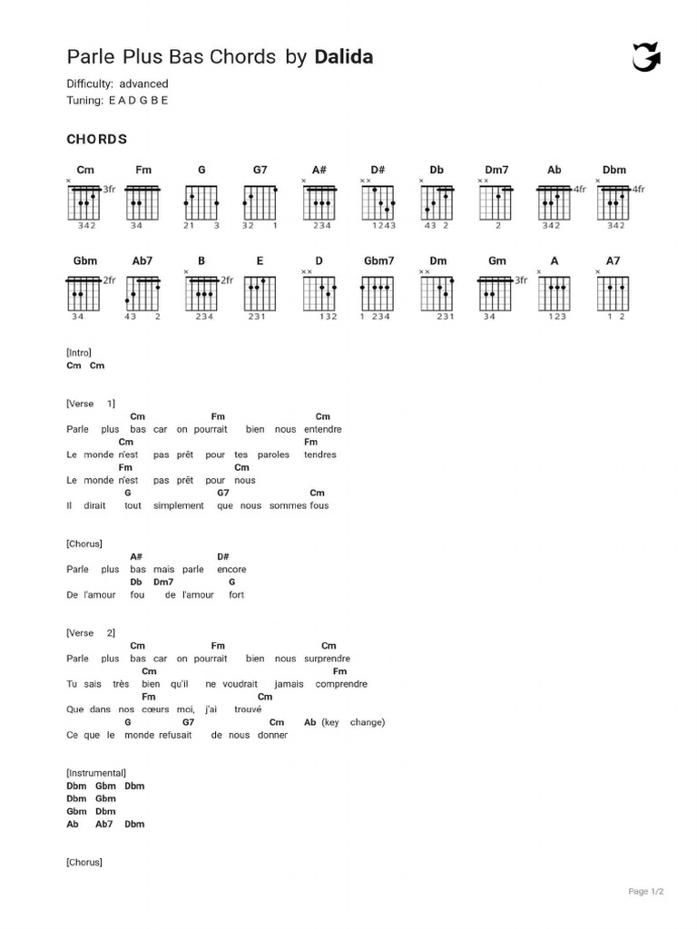 Parle Plus Bas Chords | PDF