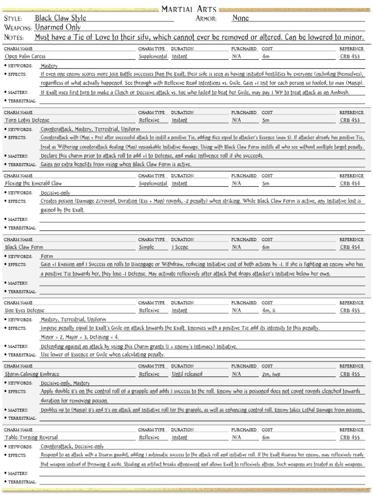 Exalted Martial Arts Sheet | PDF