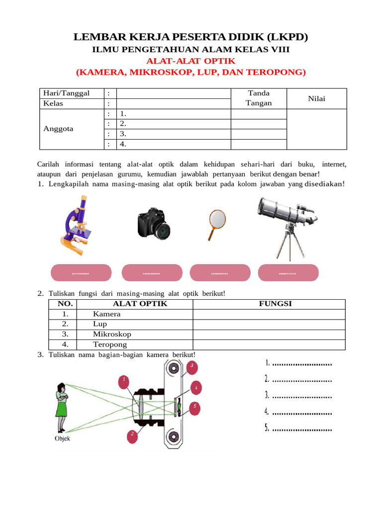 Alat Optik untuk Kelas VIII: LKPD Ilmu Pengetahuan | PDF