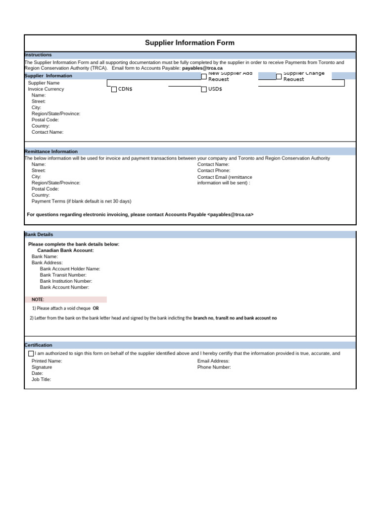 Supplier Information Form 2026 | PDF