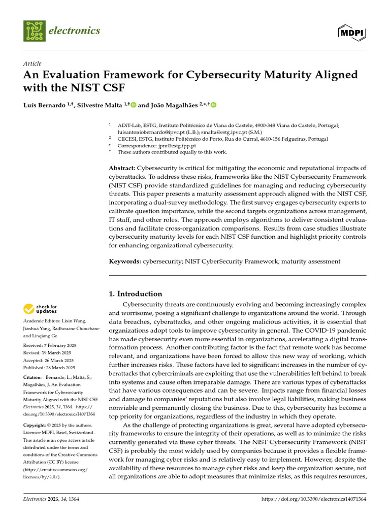 An Evaluation Framework For Cybersecurity Maturity Aligned With The ...