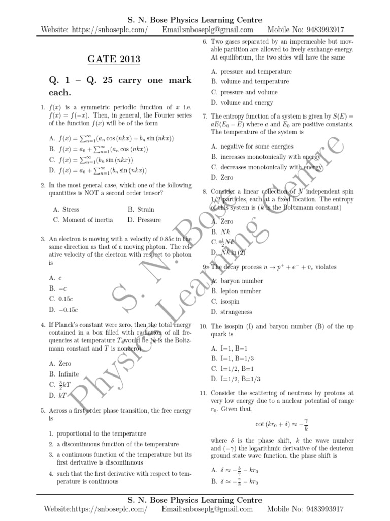 GATE 2013 Physics Questions and Solutions | PDF | Superconductivity | Phonon